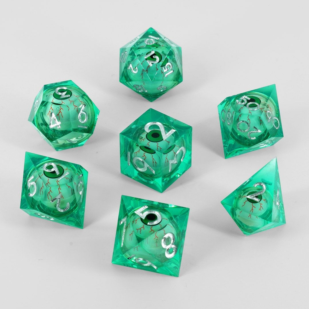 Dados con Ojos Verde, set de 7 dados